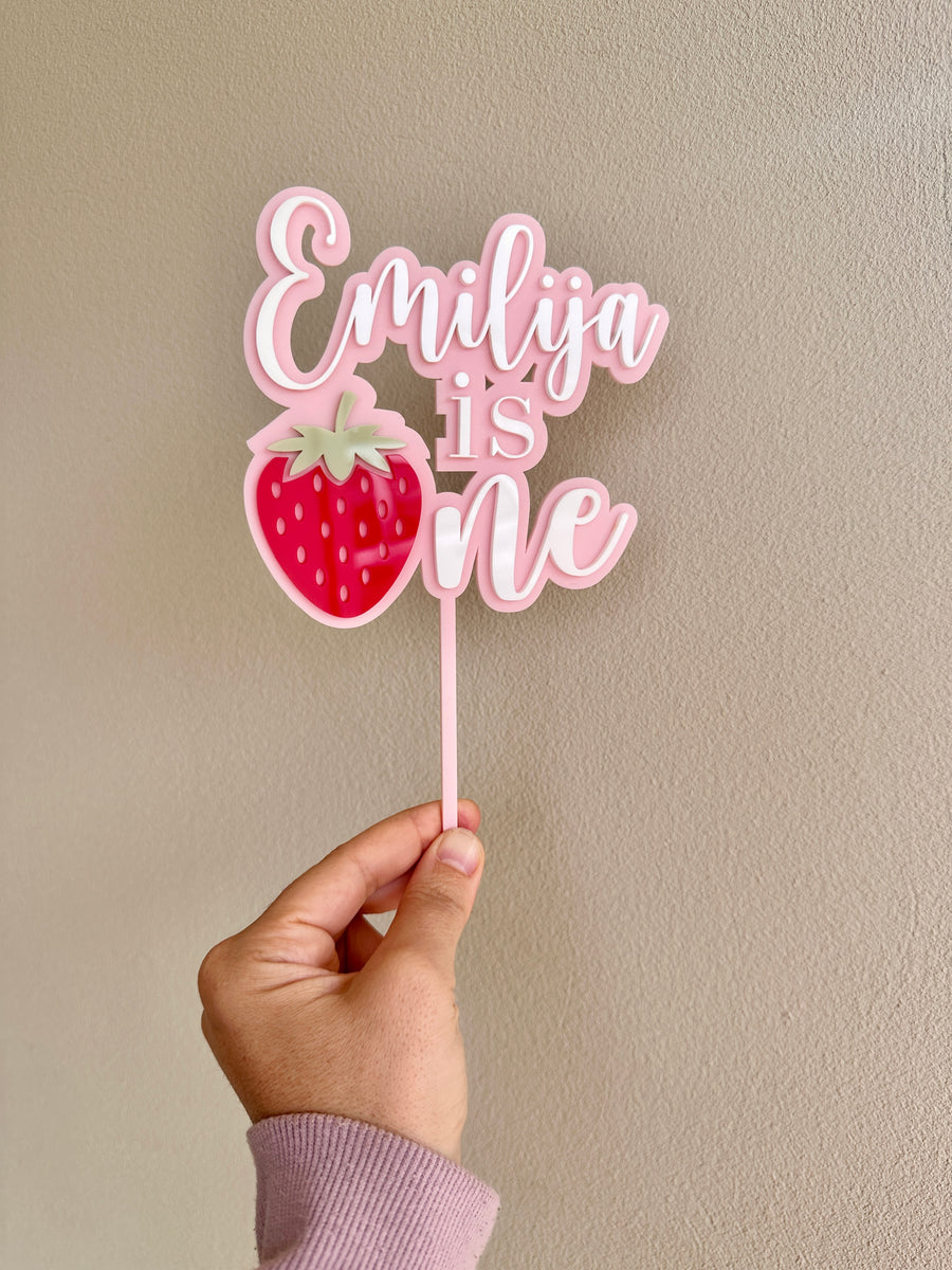 Strawberry Cake topper with name (4 colour) – Barleyboy Creative