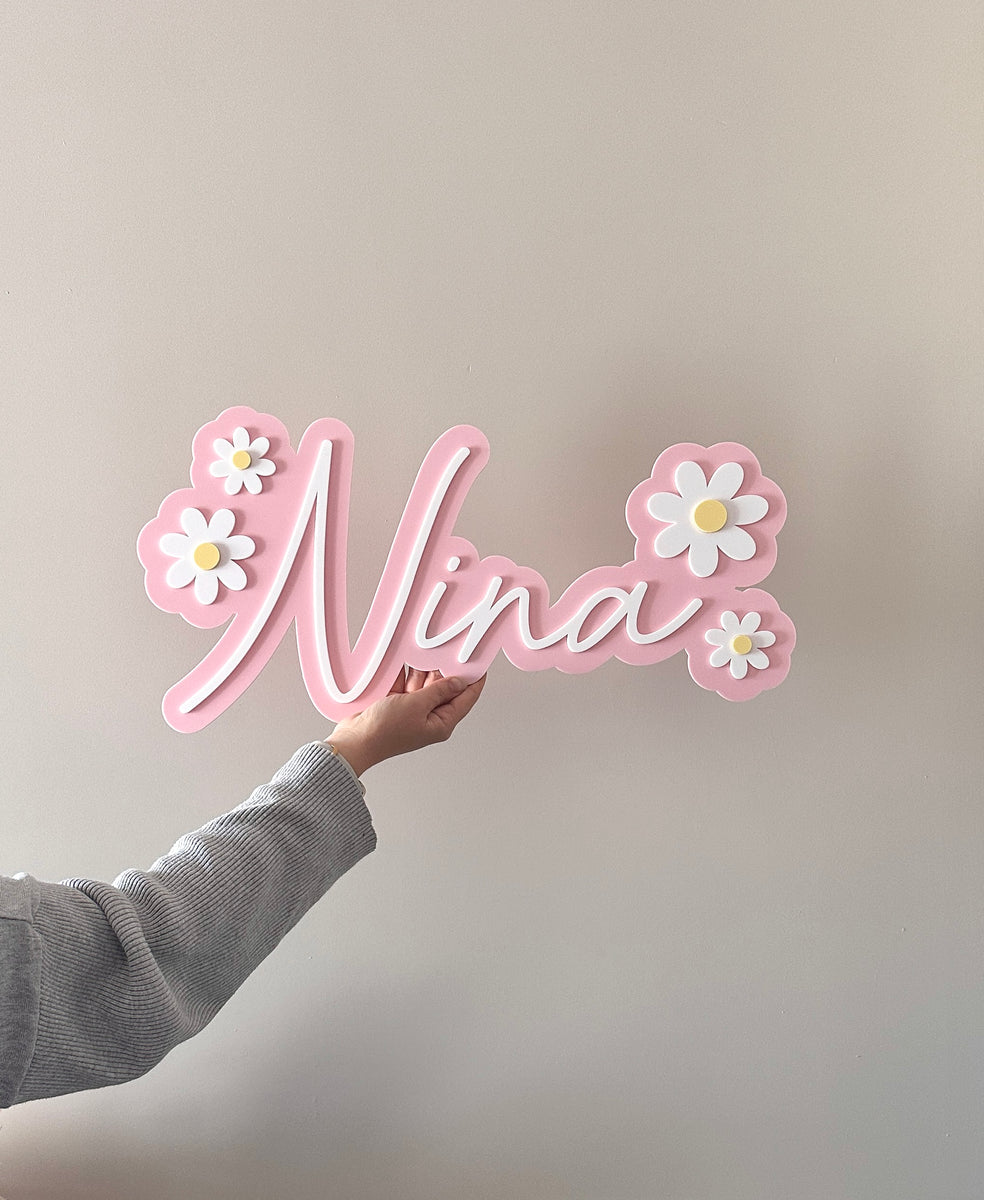 Wall Name Signage Flower style (2 layered cut out) – Barleyboy Creative