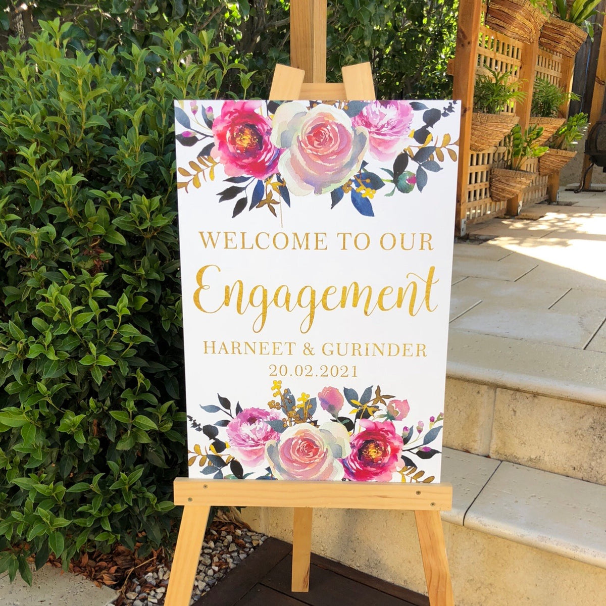 Corflute sign (pink/white/gold floral) – Barleyboy Creative