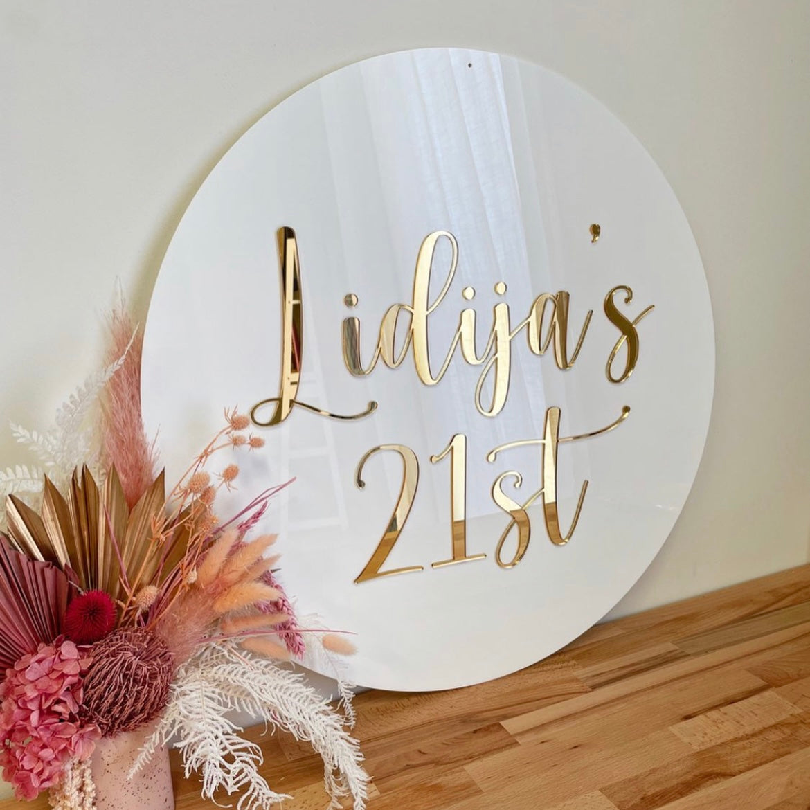 Acrylic circle sign + Acrylic text – Barleyboy Creative